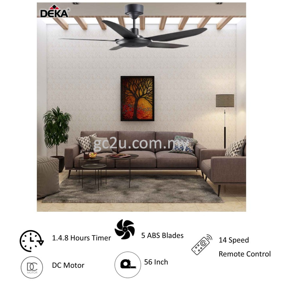 CEILING FAN DEKA KRONOS F5DC-5B-BK C/W RC 56" BLACK 14 SPEEDS
