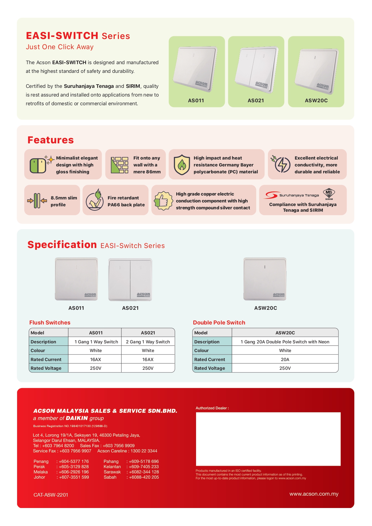 SWITCH WATER HEATER ACSON EASI SWITCH DP 20A ASW20C